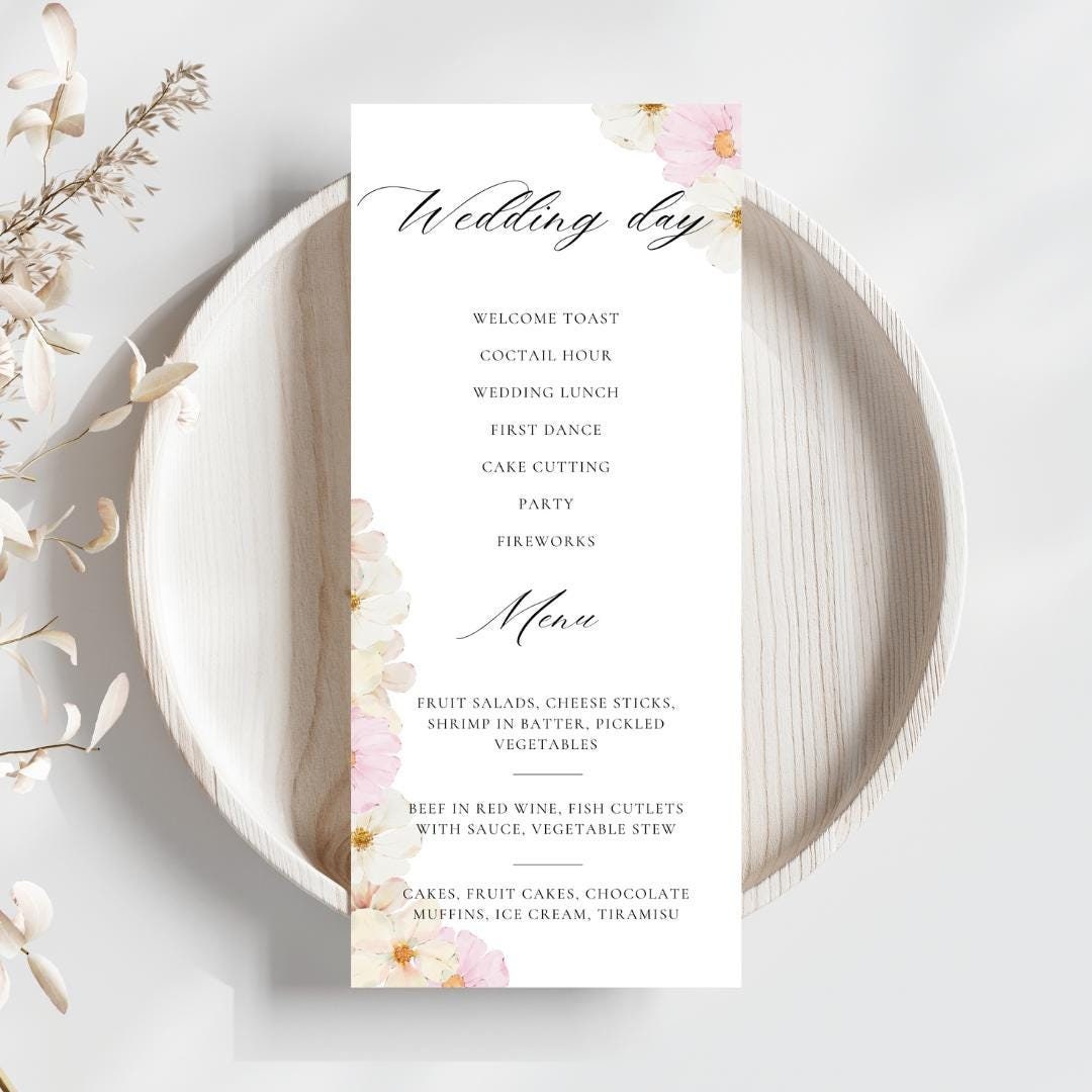 Editable Two-sided Menu and Program Template With Elegant Floral Design ...