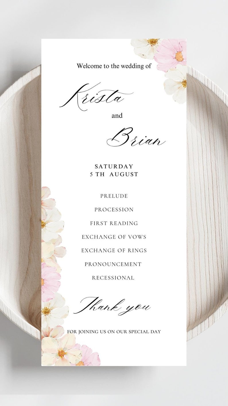 Editable Two-sided Menu and Program Template With Elegant Floral Design ...