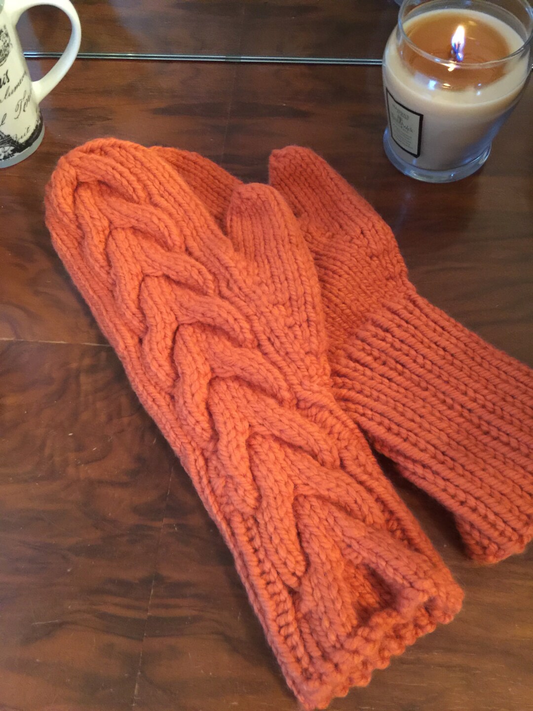Hand Knit Cable Mittens, Twilight Bella Inspired, Pumpkin Winter Gloves ...