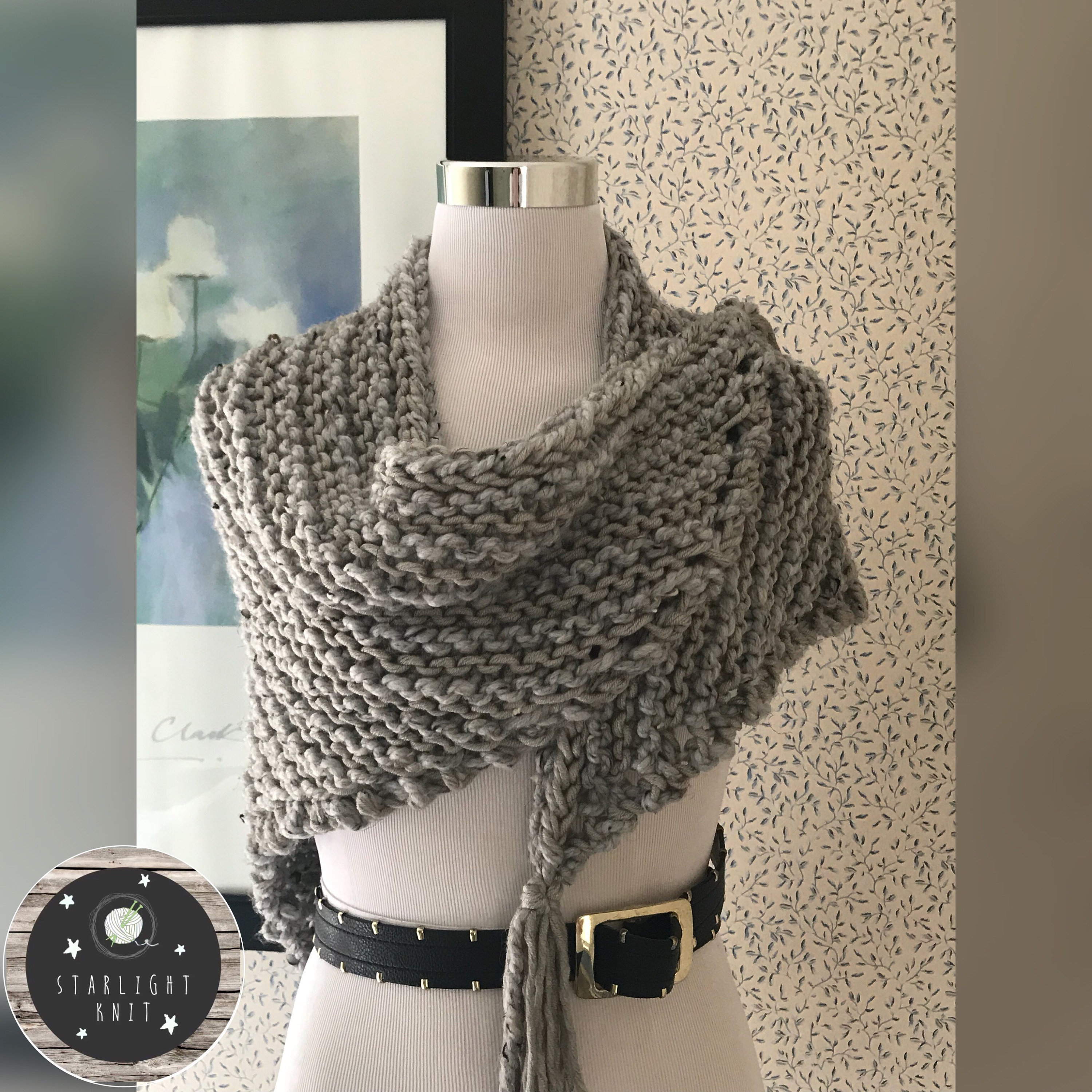 Outlander Inspired Hand Knit Soft Gray Shawl Wrap FREE SHIPPING