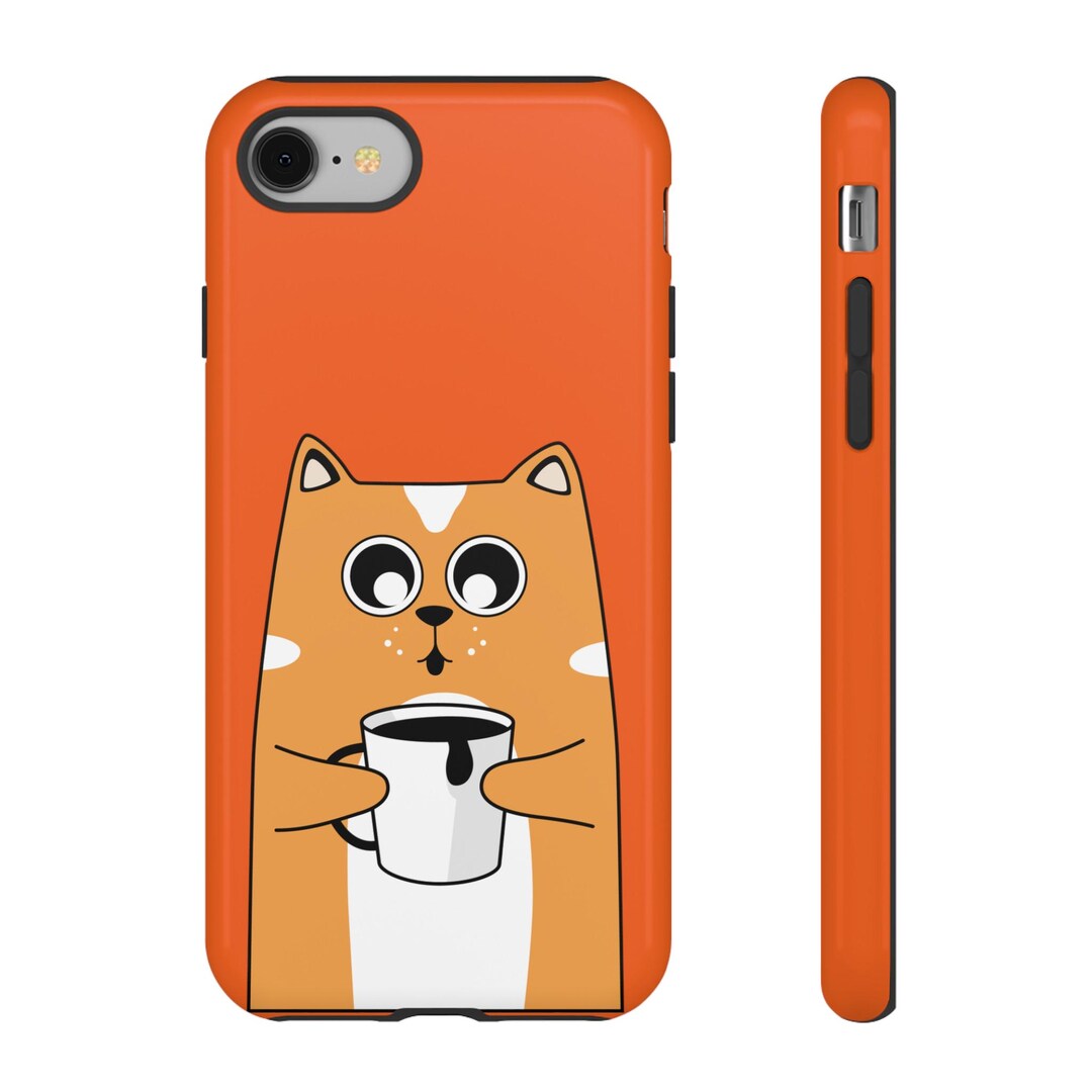 Orange Tough Cute Kawaii Cat Phone Case Iphone/samsung/google - Etsy