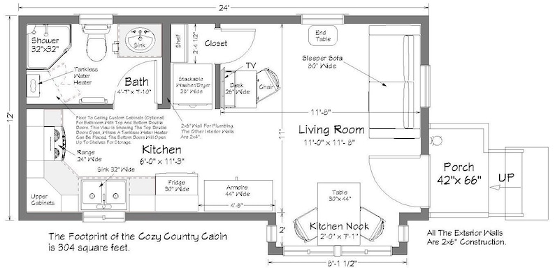 Tiny House Plans, 12' X 24', 304 Sg Ft Move-in-ready for Around 20K If ...