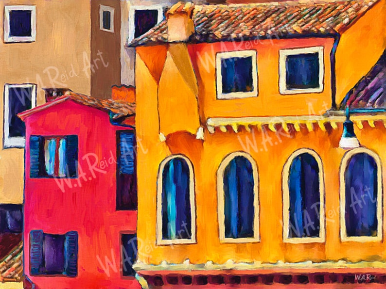 Houses in Italy, Printable Art, Instant Download, Colorful Wall Art ...