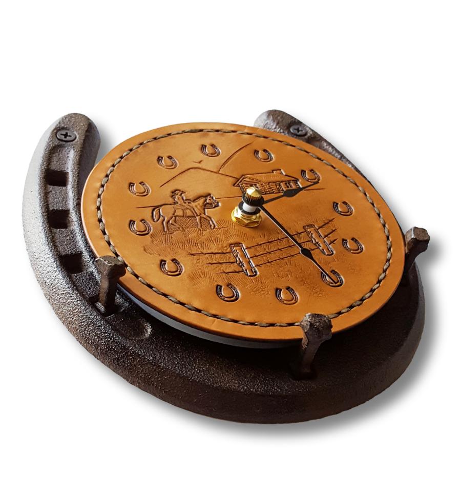 Leather Horseshoe Clock With a Ranch Scene of Cowboy or Cowgirl on a ...