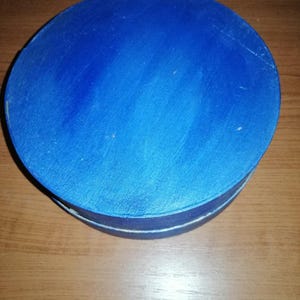 Vintage Blue Wooden Cheese Box Hand Painted Bird on the Branch Round ...
