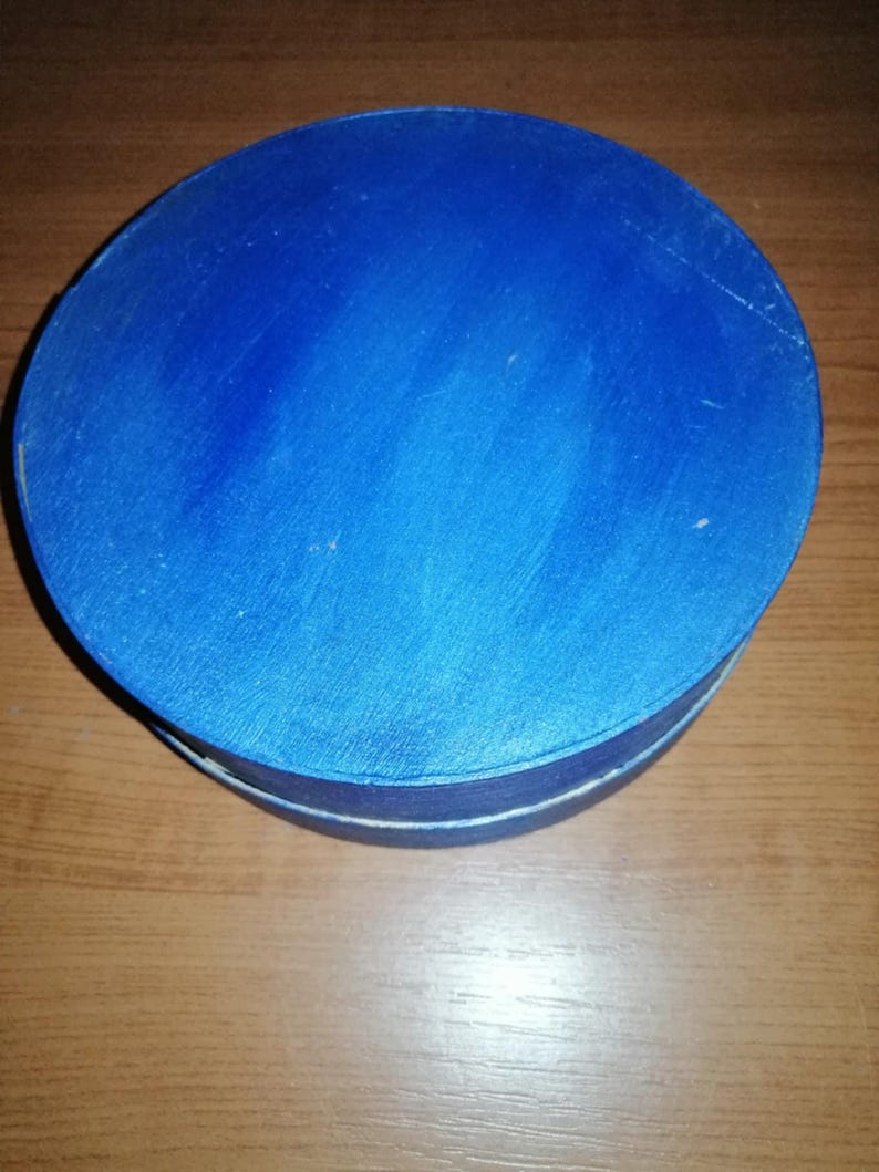 Vintage Blue Wooden Cheese Box Hand Painted Round Wood Cheese Box ...
