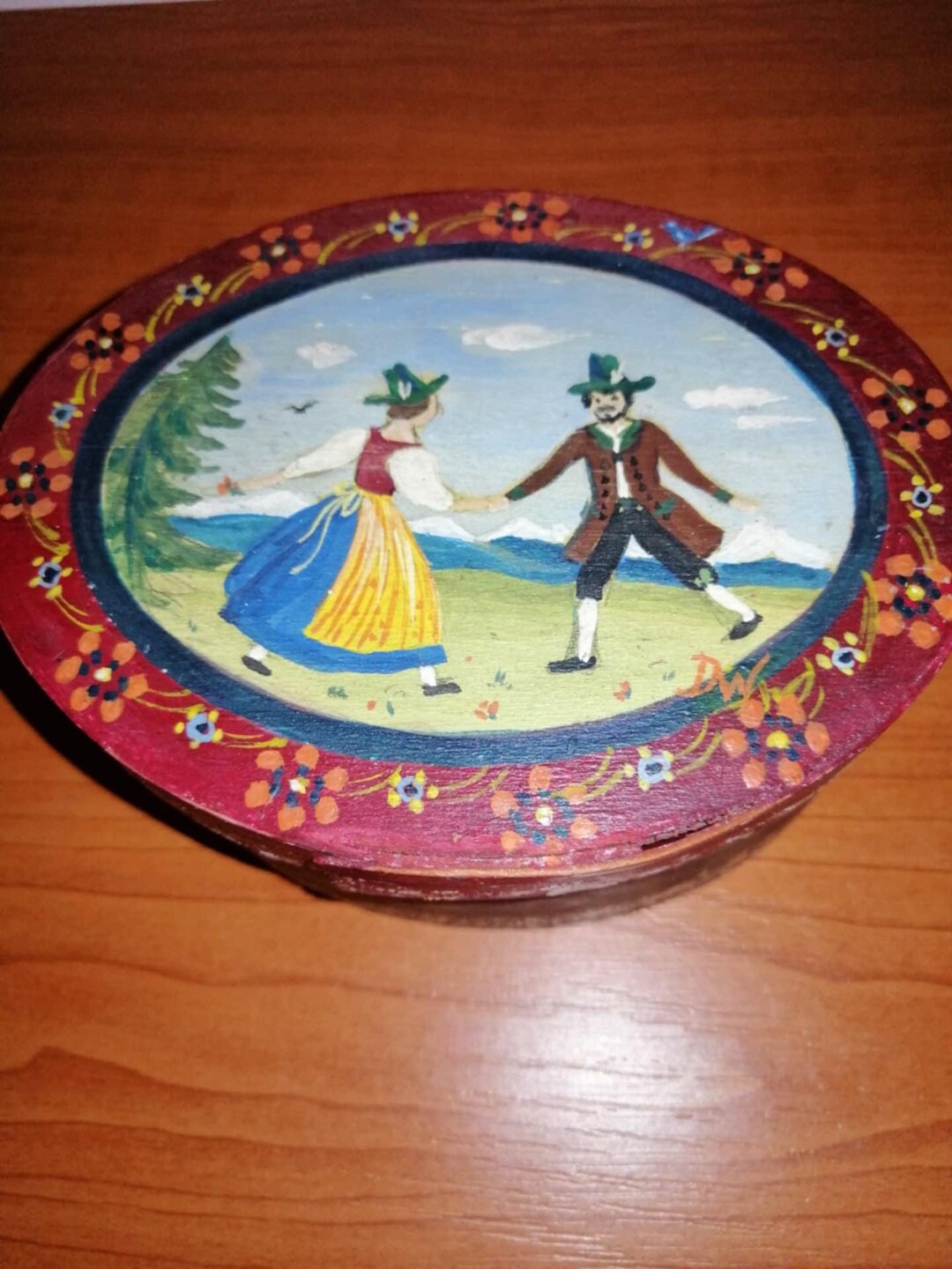 Vintage Wooden Cheese Box Hand Painted Signed Oval Wood Cheese Box ...