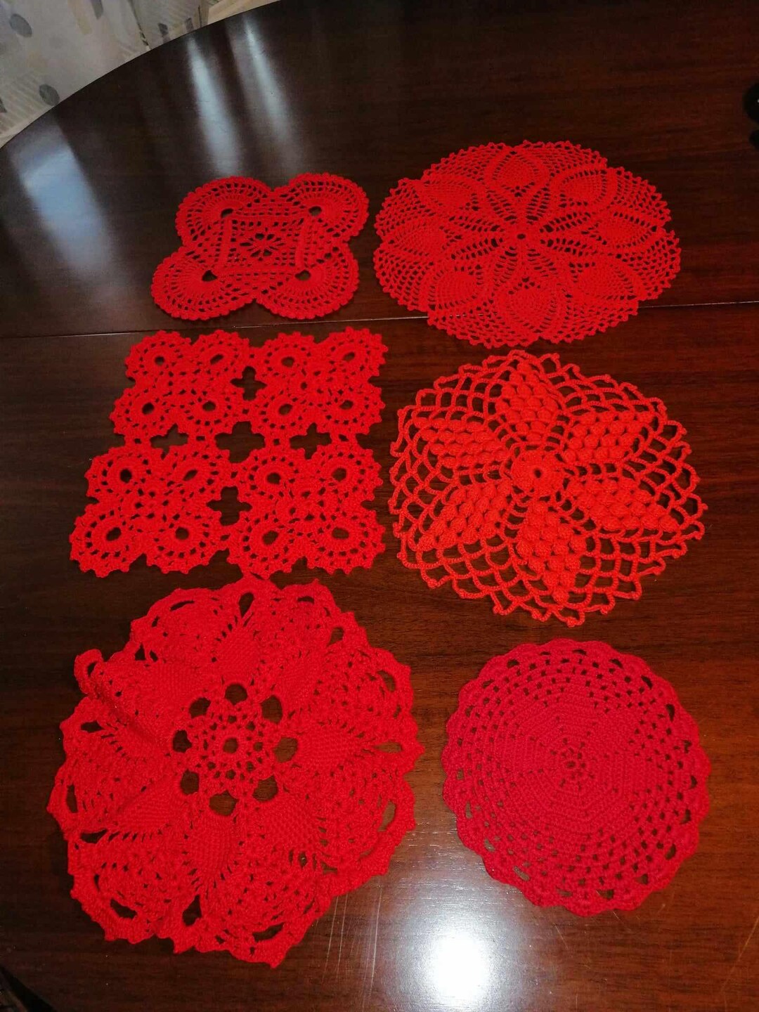 Red Nuance Doilies Set of 6 Pcs Vintage Lace Doilies Handmade Hand ...
