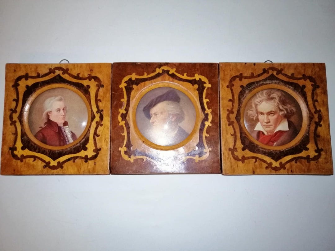 Antique Vintage Set of 3 Miniature Beethoven Mozart Wagner Portrait ...
