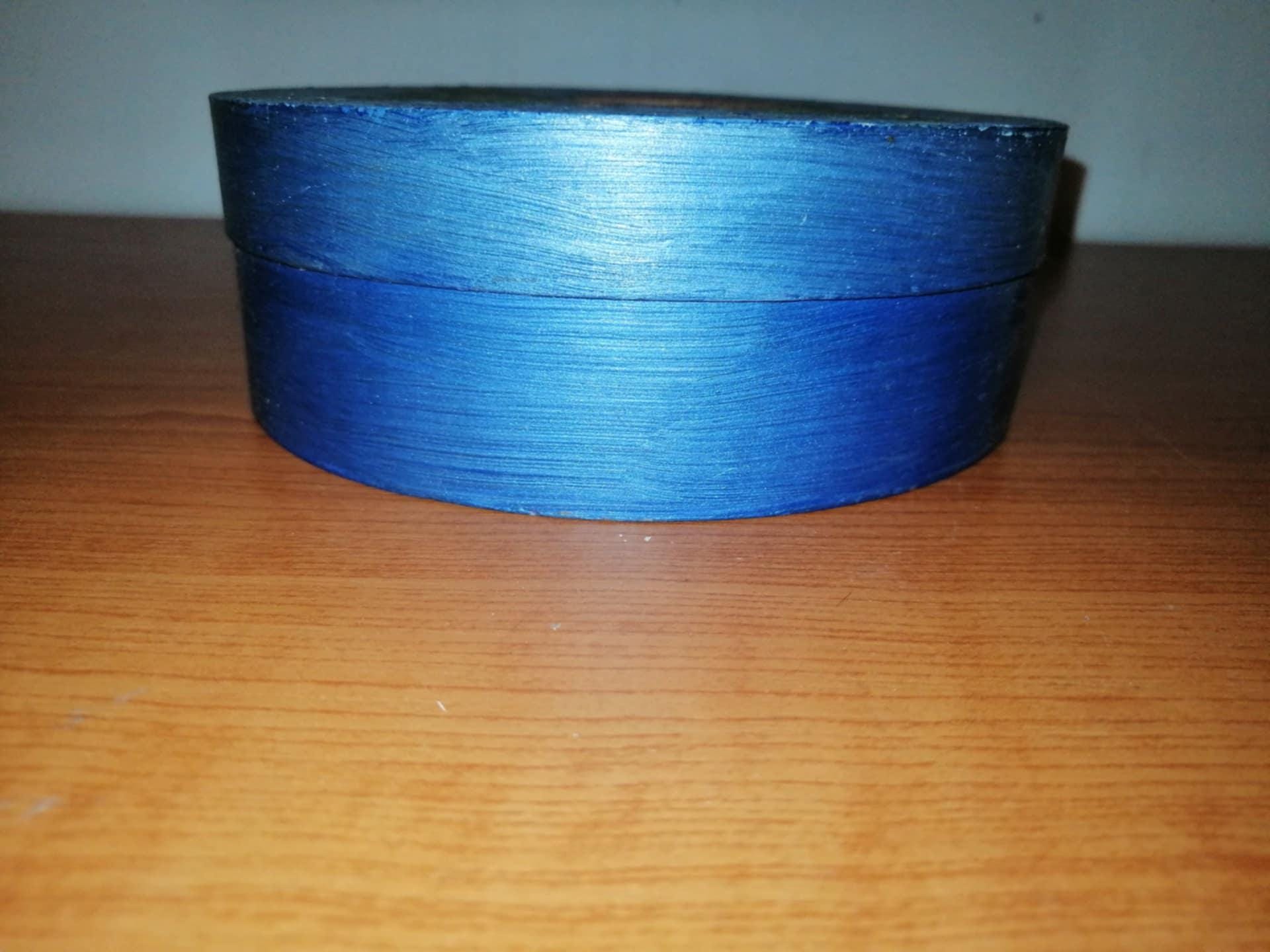 Vintage Blue Wooden Cheese Box Hand Painted Round Wood Cheese Box ...