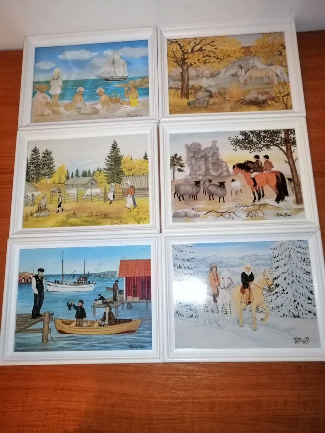 Erkers Marie Persson Vintage Signed Framed Print Printed Sheets Set of ...