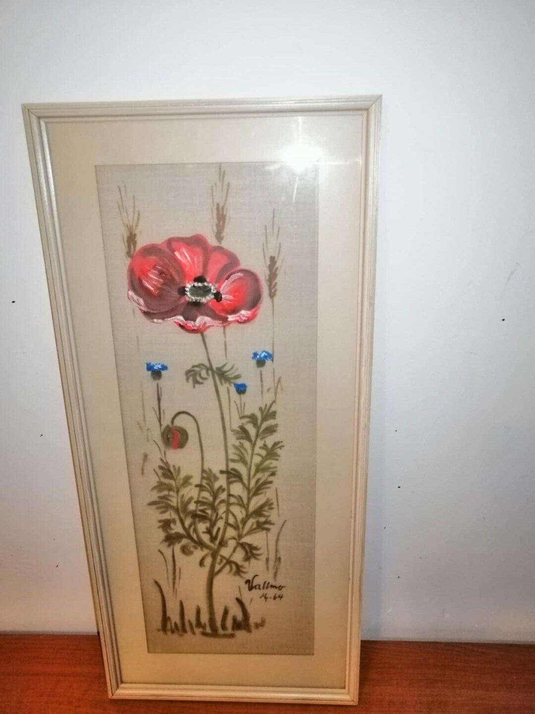 Vintage Framed Floral Painting on Canvas Red Poppies Flanders Poppy and ...