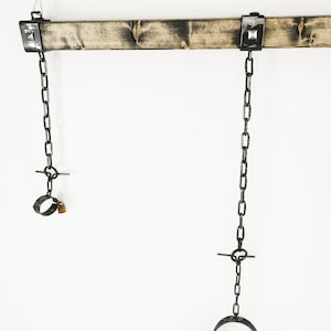 Metal and Wood BDSM Spreader Timber Bar With Handcuffs Collar Fetish ...