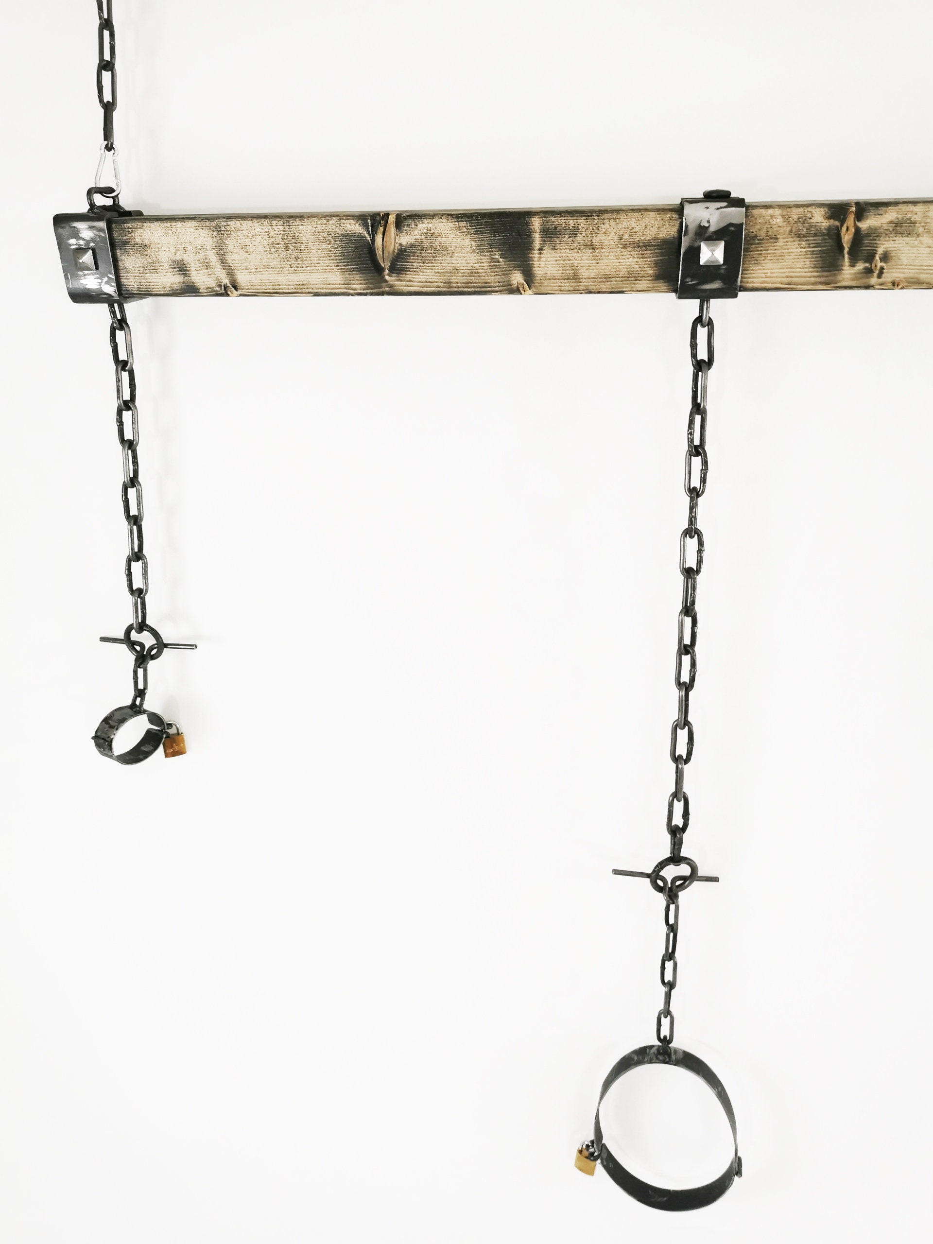 Metal and Wood BDSM Spreader Timber Bar With Handcuffs Collar Fetish ...