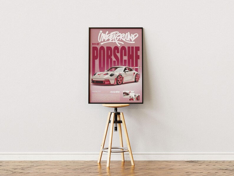 Porsche 911 GT Poster, Pink Porsche Wall Art, Luxury Car Print ...