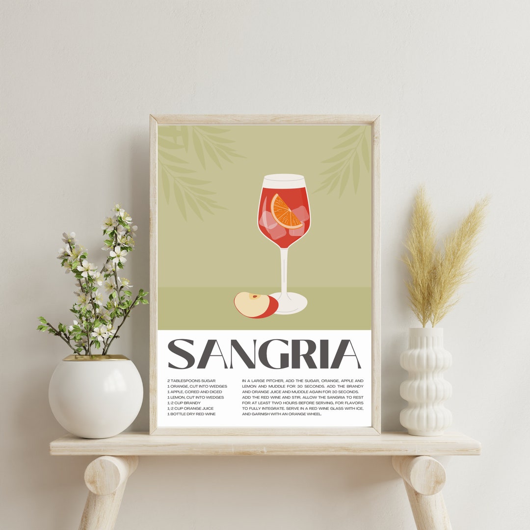 Sangria Cocktail Art Print Bar Cart Decor Cocktail Poster Party ...