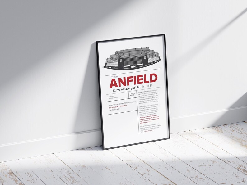 Anfield Stadium Print, Liverpool FC Poster, Football Fan Gift - Etsy