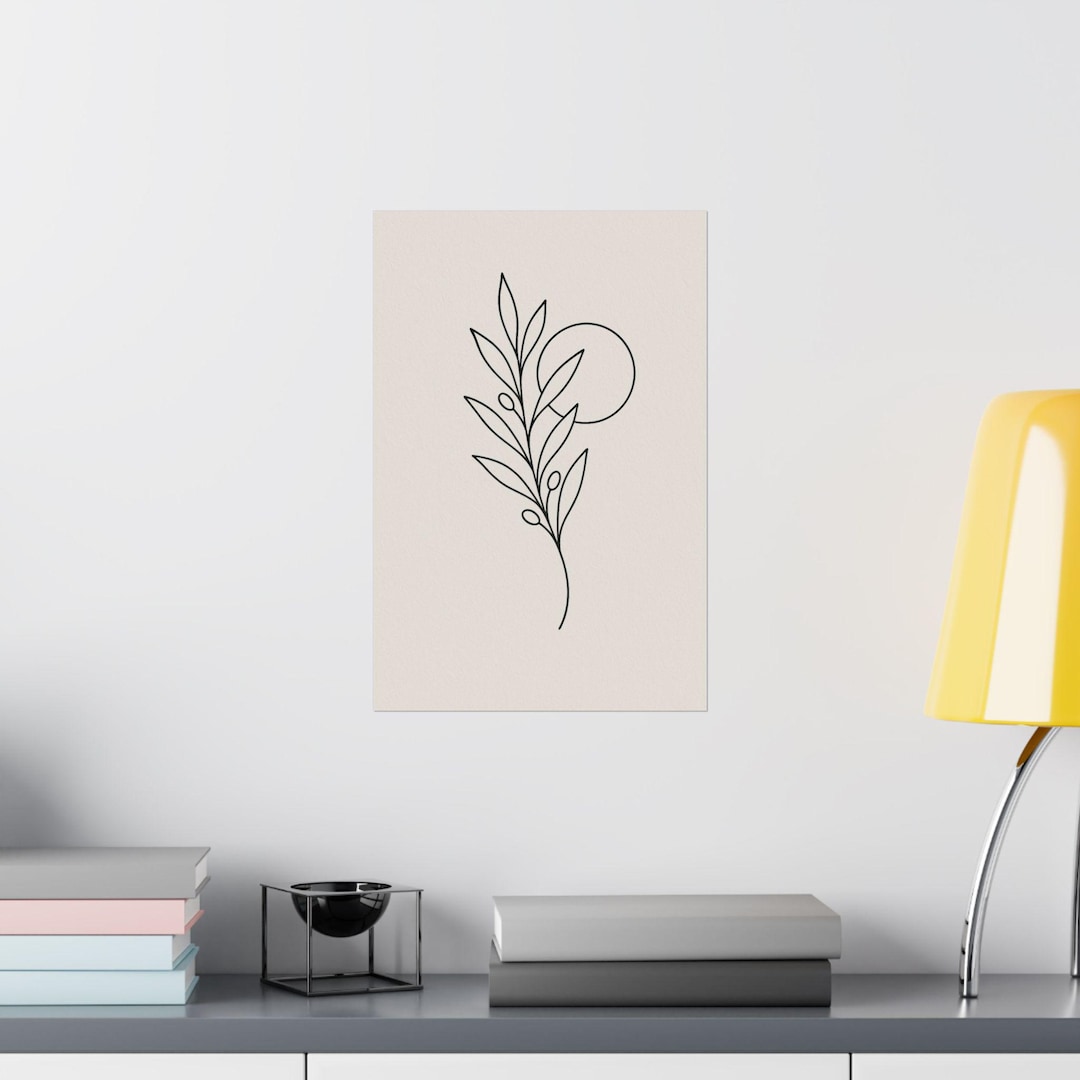 Minimal Line Olive Branch Wall Art | Giclée Matte Poster | Botanical ...