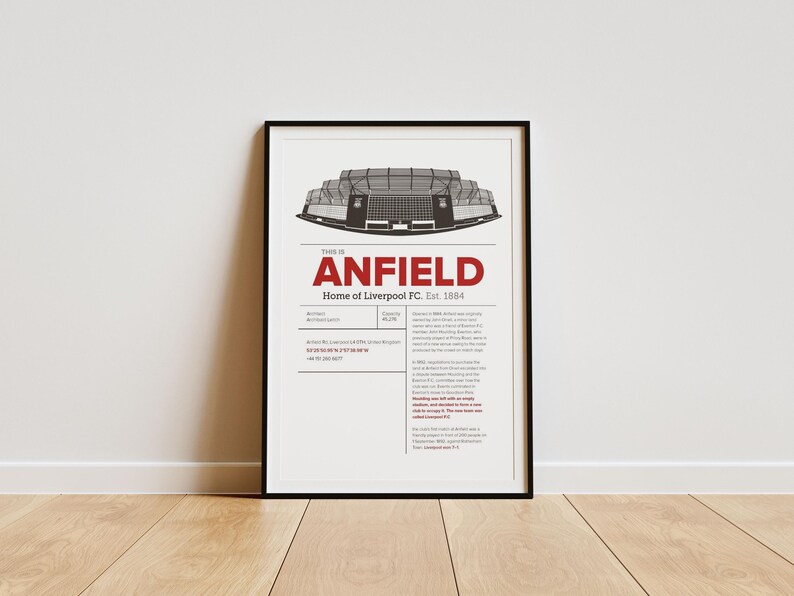 Anfield Stadium Print, Liverpool FC Poster, Football Fan Gift - Etsy