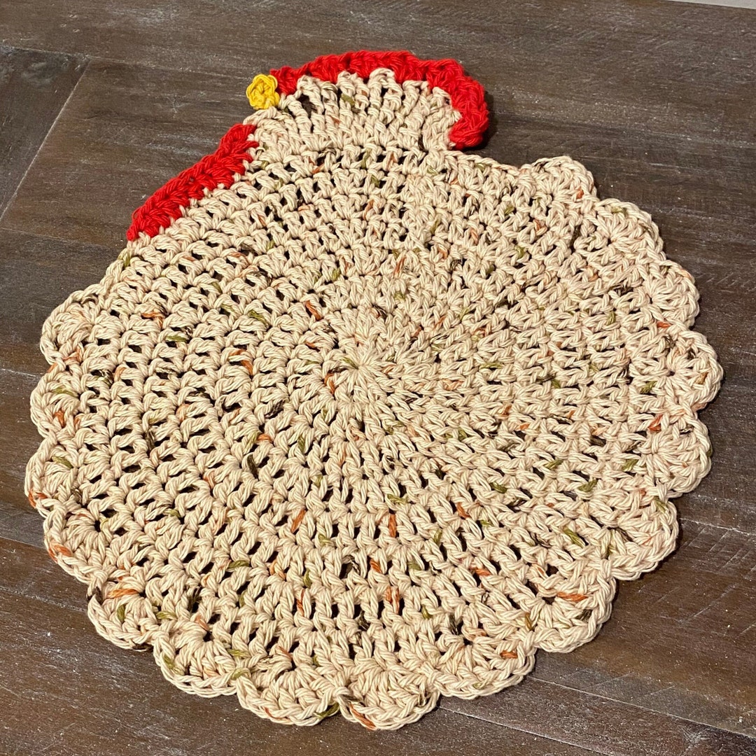 Crocheted Chicken Trivet. Hand Crotched Trivet. Great Gift for Her. Tan ...