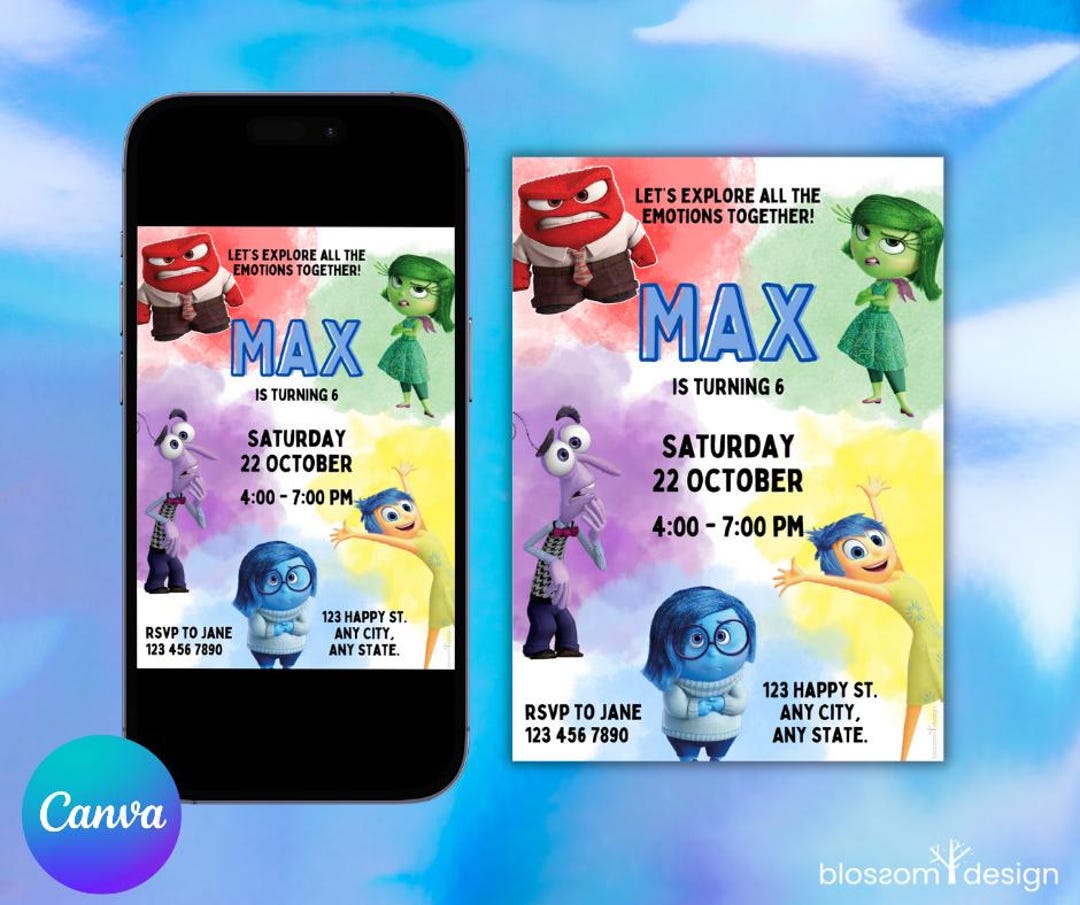 Editable Inside Out 2 Birthday Invitation Template Printable Birthday ...