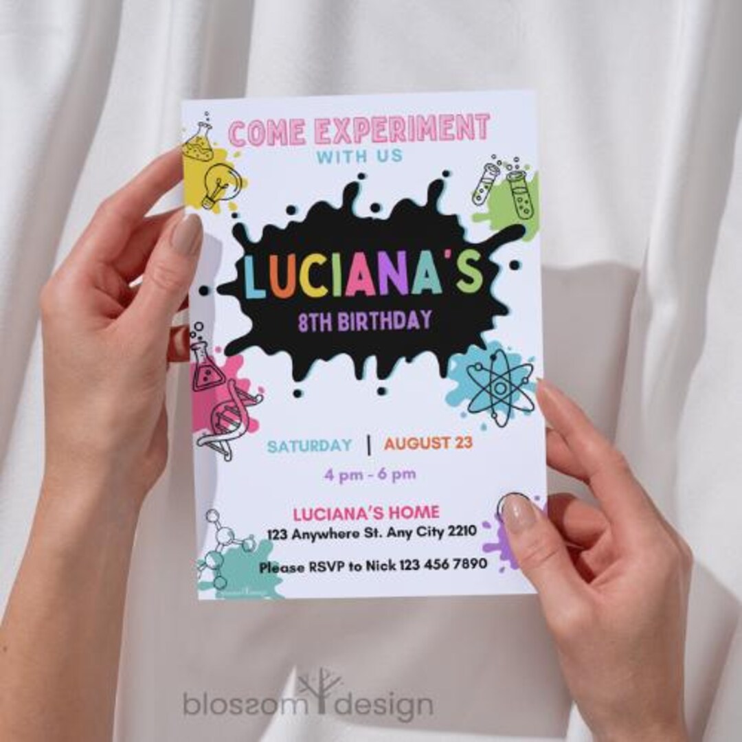 Editable Science Birthday Invitation, STEM Party (canva Template) - Etsy
