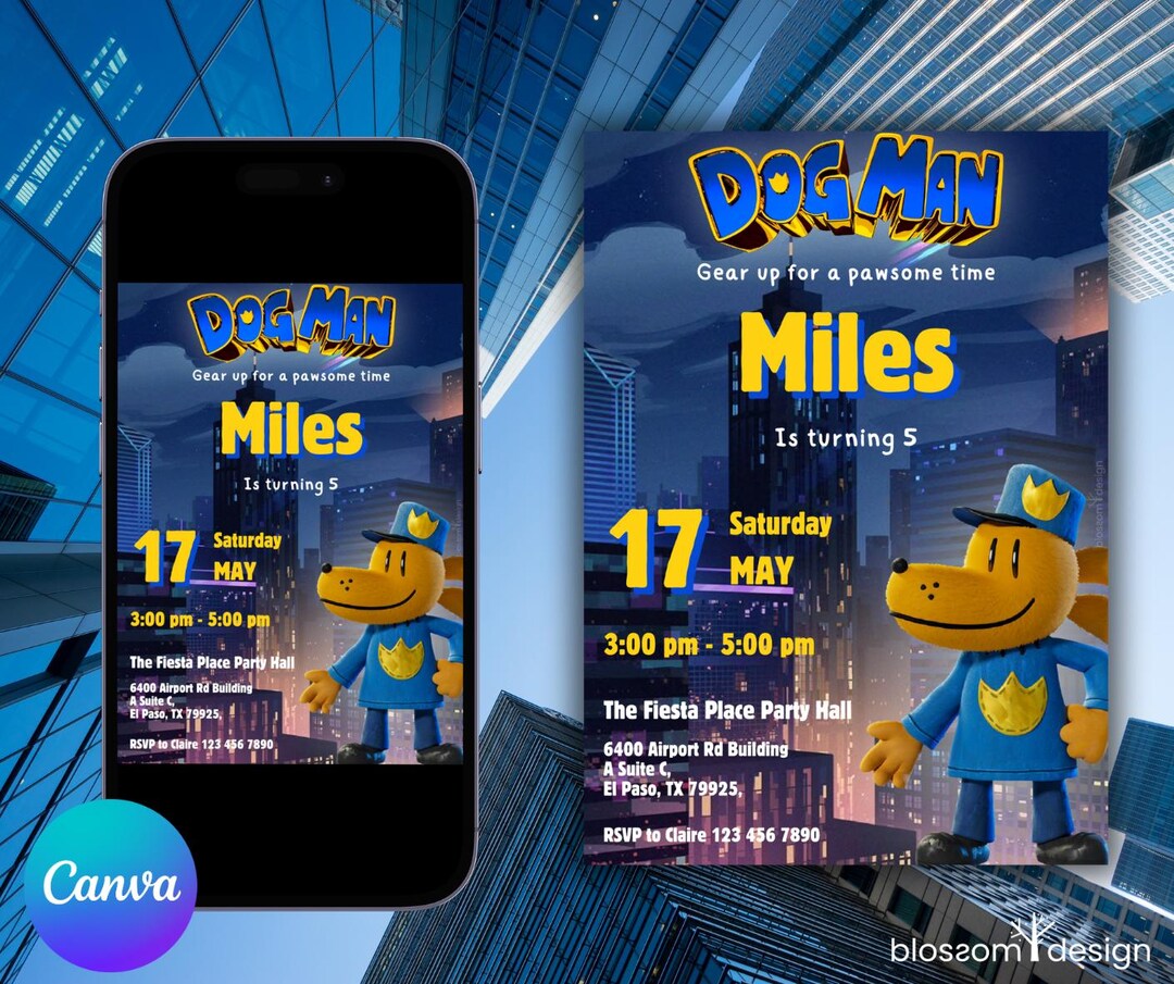 DOG MAN Birthday Invitation Dog Man Movie Invitation Editable Dog Man ...
