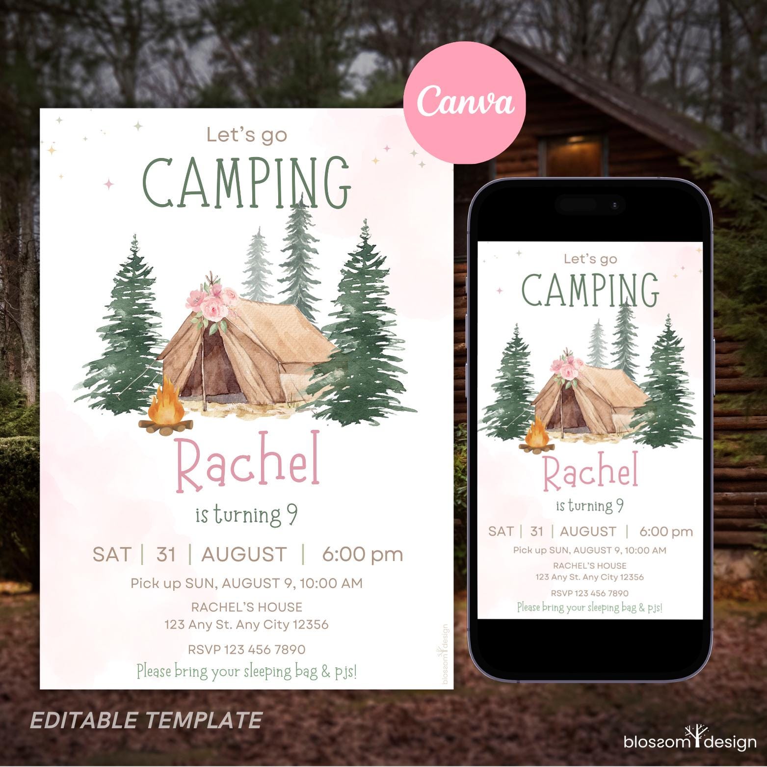 Camping Birthday Invitation, Glamping Birthday Party Invitation ...