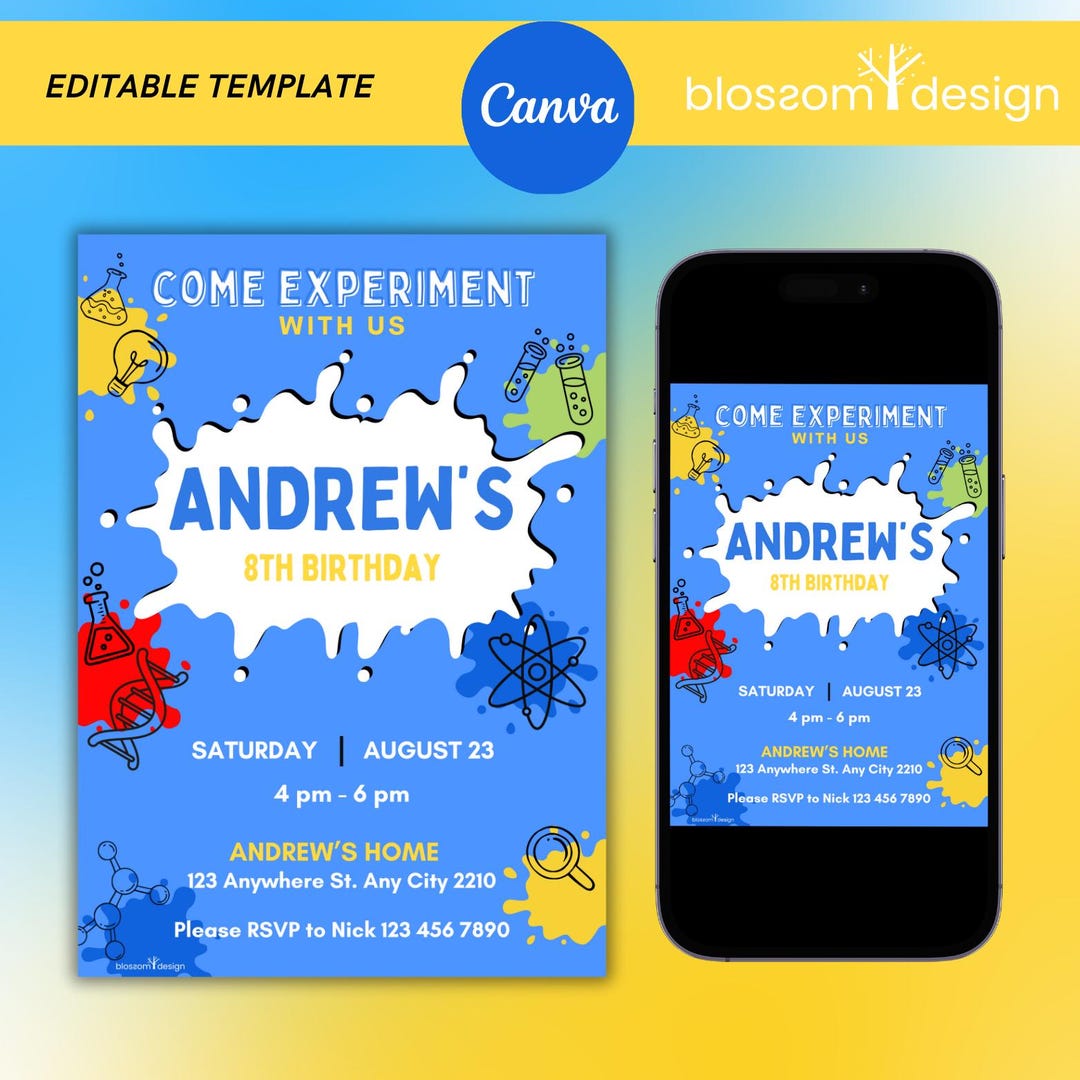 Editable Science Experiment Birthday Invitation – Mad Scientist Theme ...
