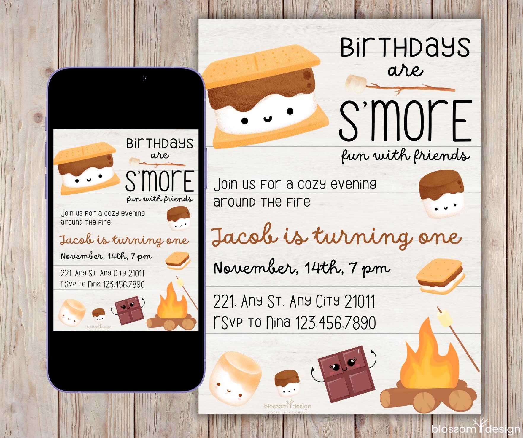 S'mores 1st Birthday Invitation S'mores Party Invite Editable S'mores ...