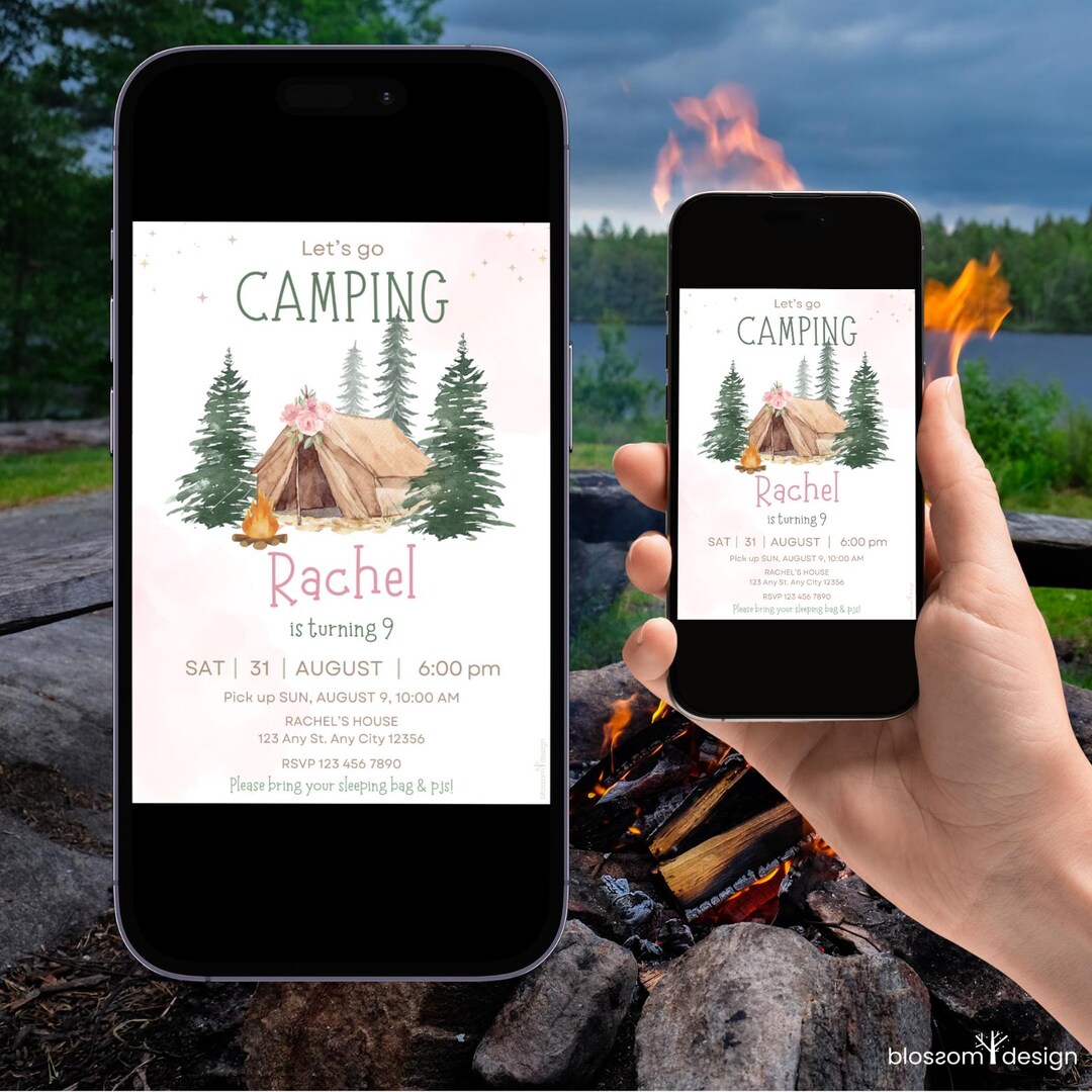 Camping Birthday Invitation, Glamping Birthday Party Invitation ...