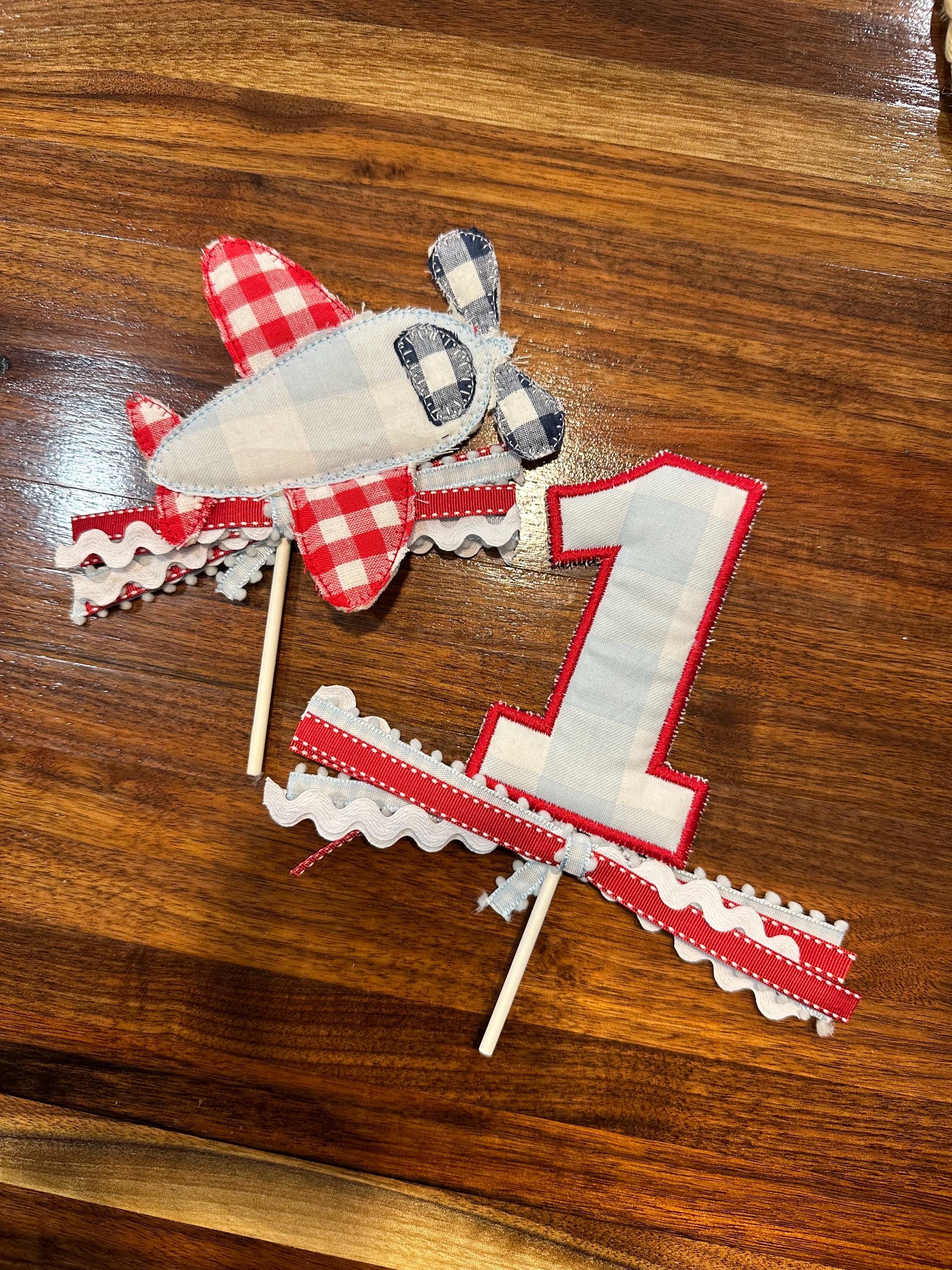 Custom Embroidered Birthday Cake Topper | Time Flies Airplane Topper - Etsy