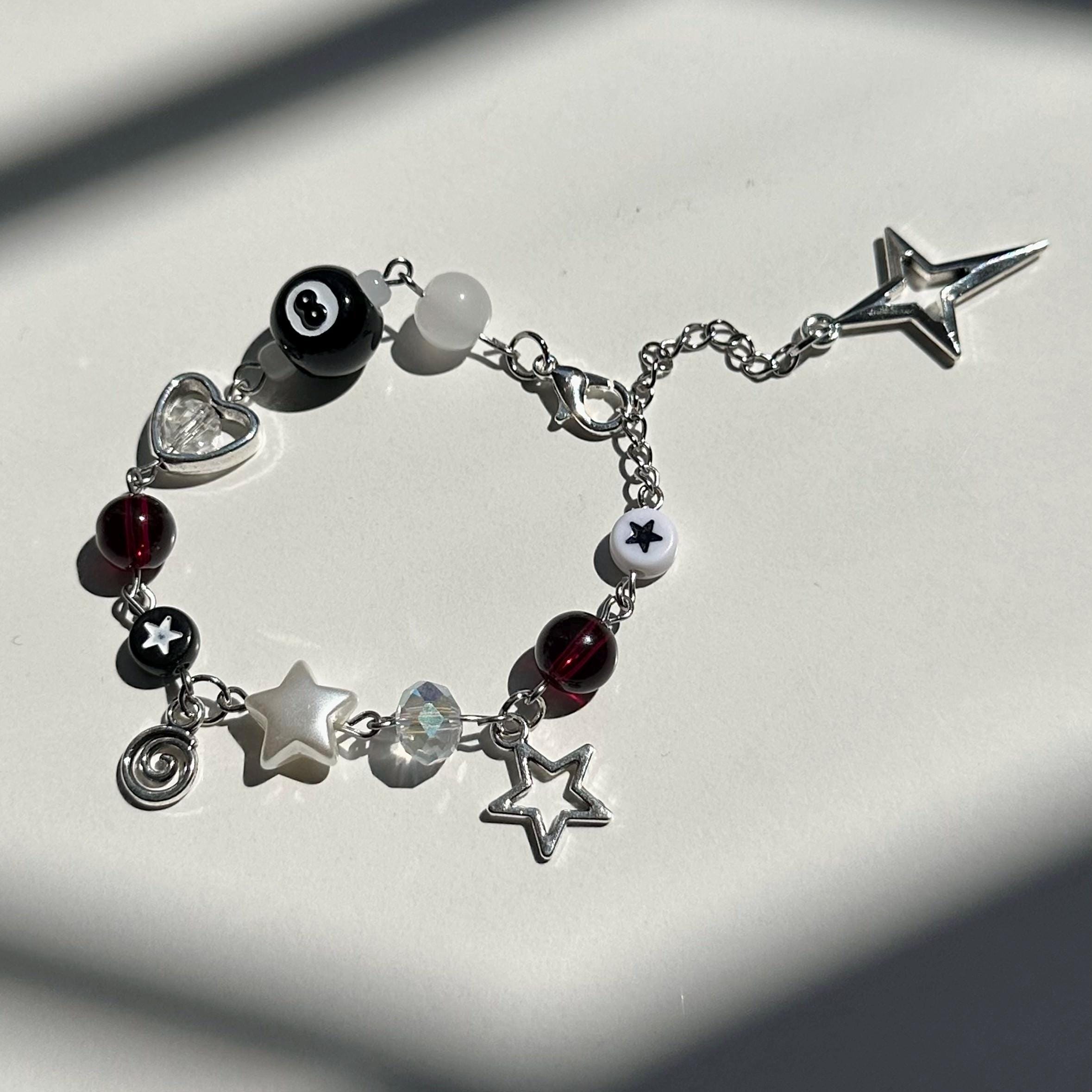 Y2K Grunge 8ball Bracelet, Handmade Beaded Jewelry, Downtown Girl ...