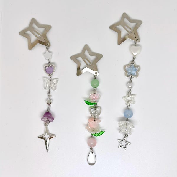 Y2K Star Hair Clips, Handmade Glass Beads Accessories, Fairycore Coquette Aesthetic Beaded Charm ...