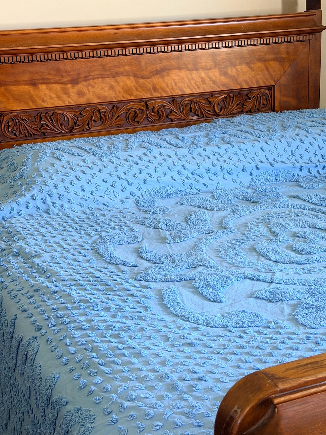 Cotton Tufted Chenille Bedspread in a Soft Light Blue Featuring a ...