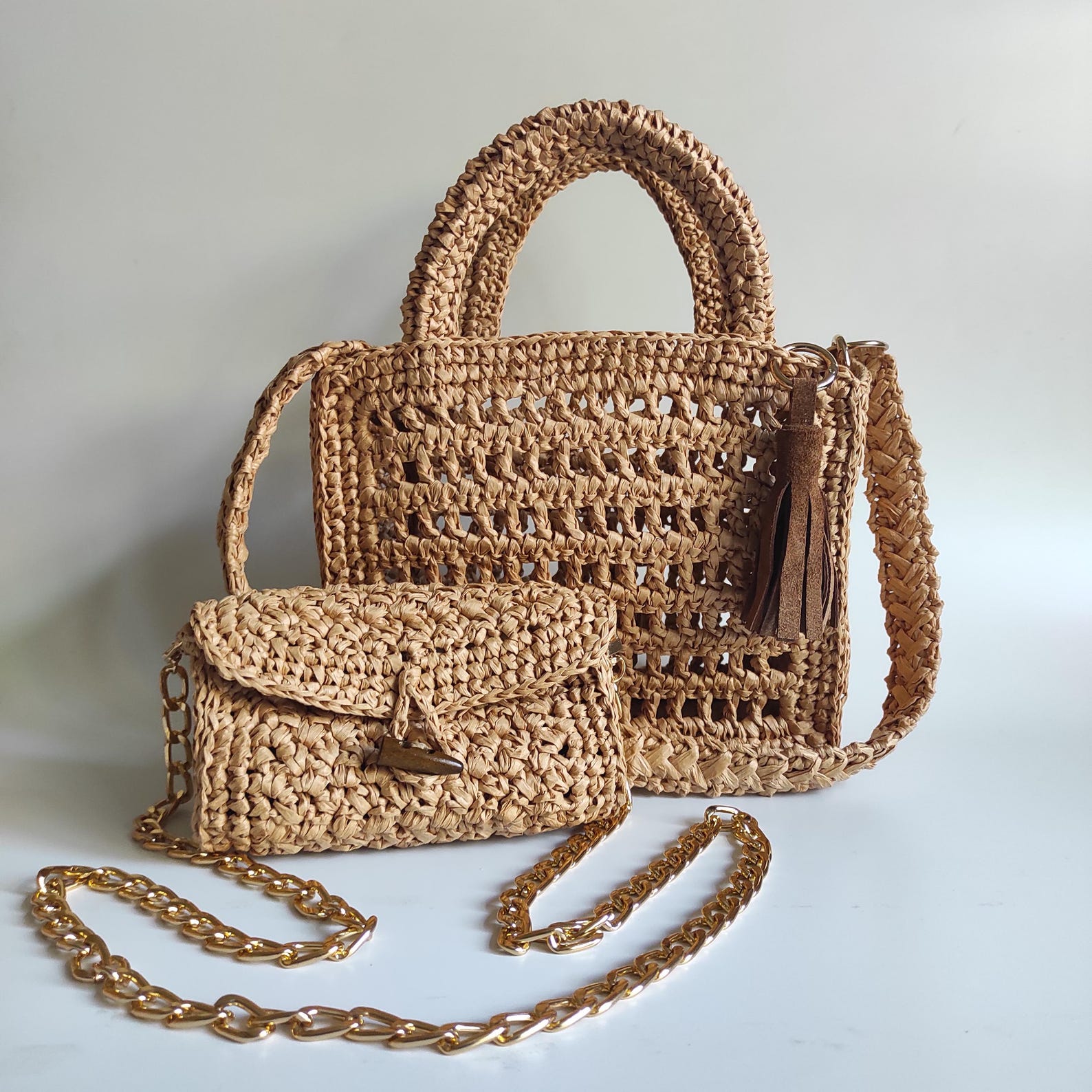 Raffia Mini Shoulder Mesh Bag - Raffia Beach Crossbody Bag and Free ...