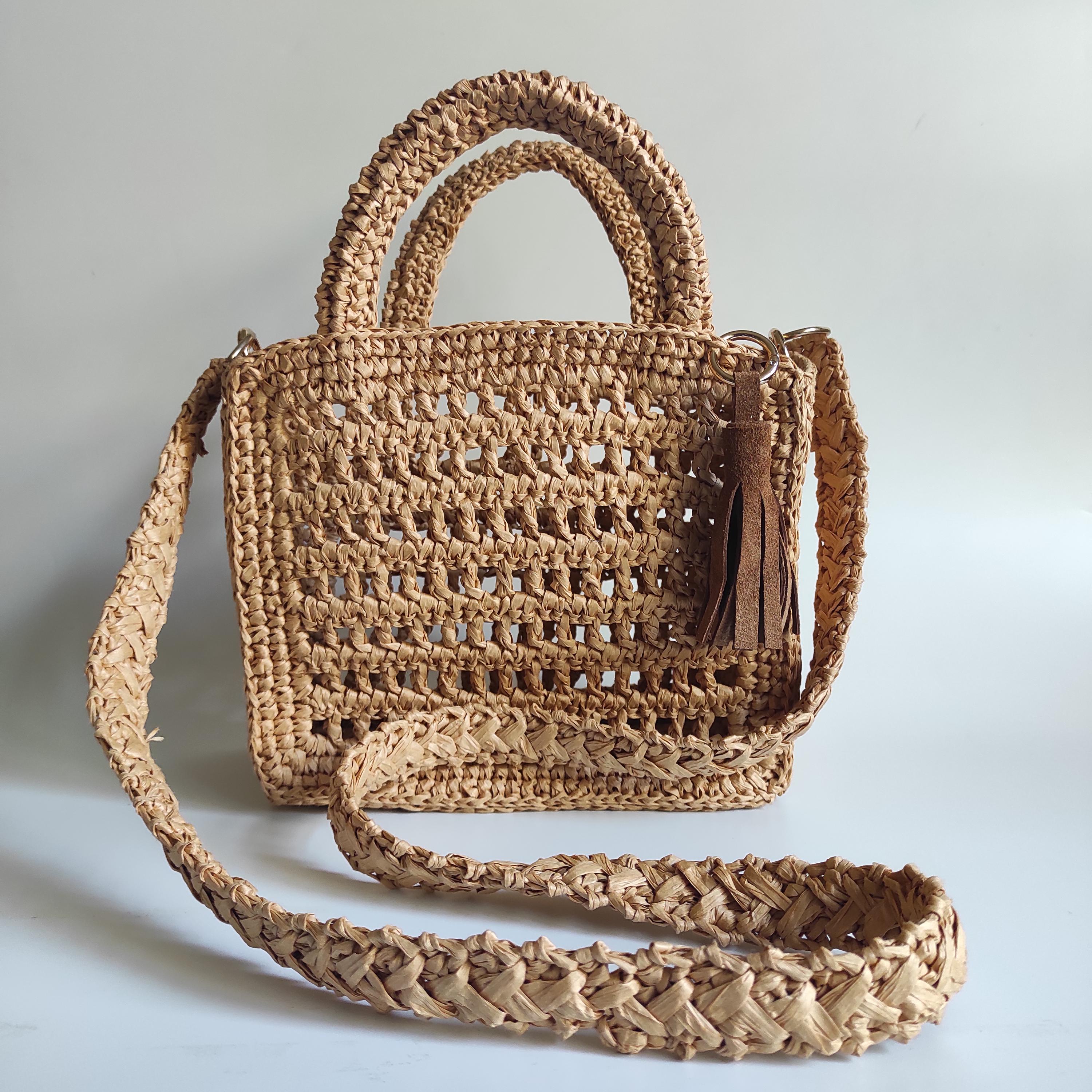 Raffia Mini Shoulder Mesh Bag - Raffia Beach Crossbody Bag and Free ...