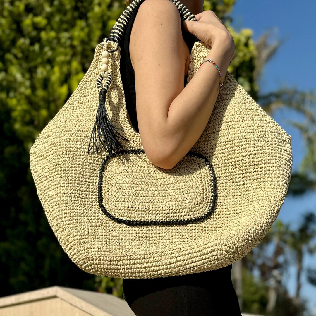 Large Straw Crochet Shoulder Bag, Natural Tan Summer Bag, Oversize ...