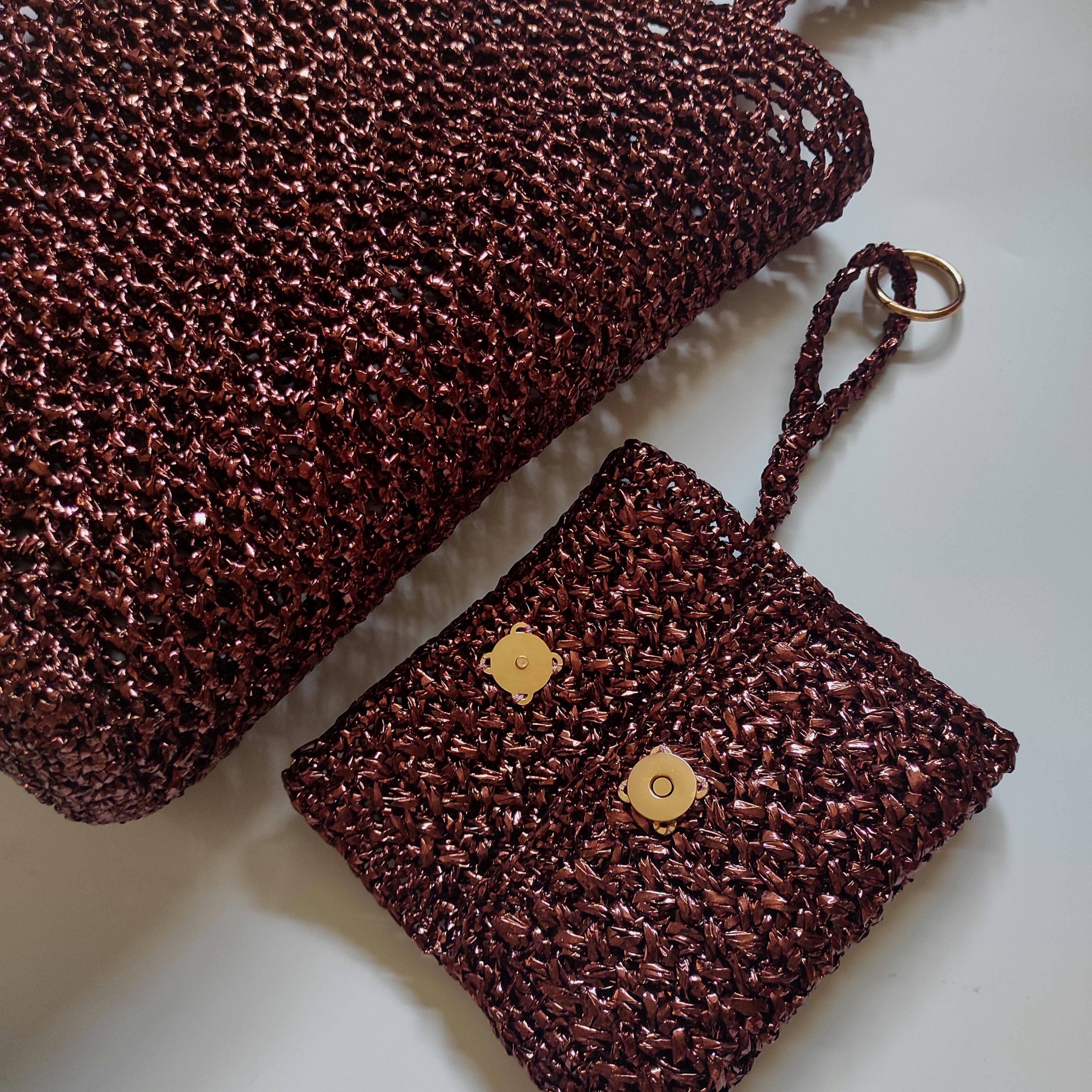 Shiny Raffia Crochet Mesh Beach Bag- - Boho Woven Shoulder Tote ...