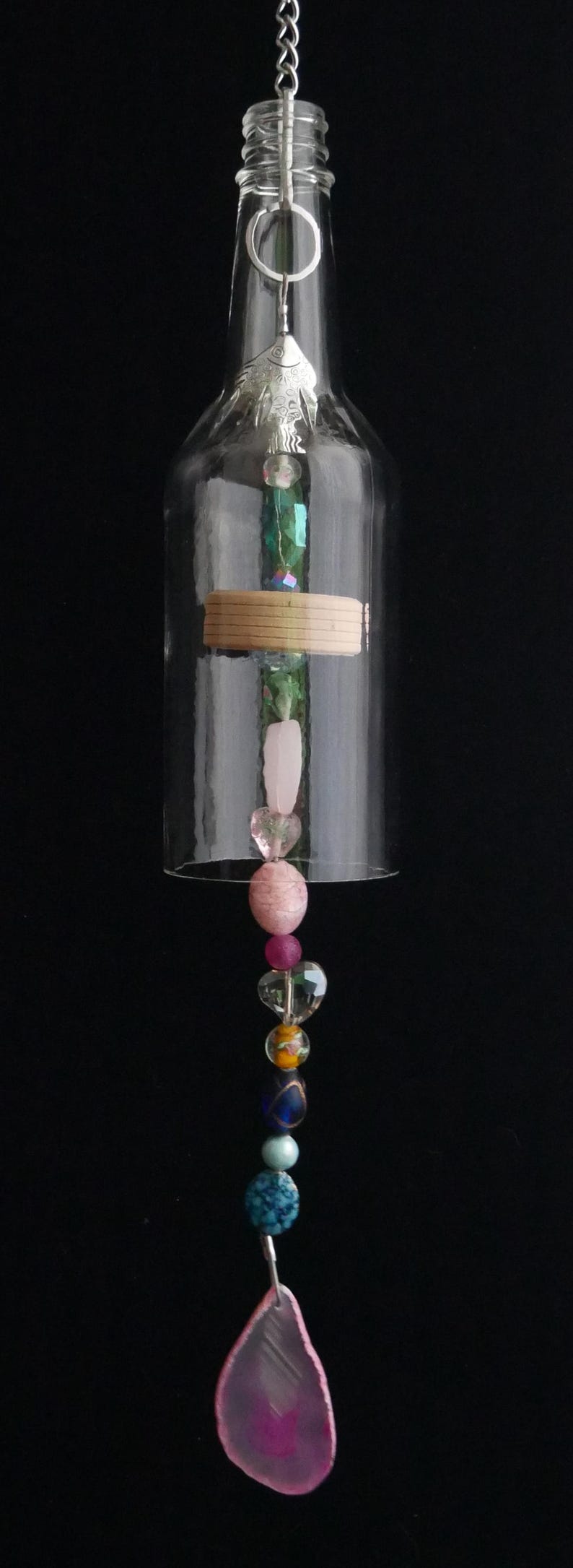 Wine Bottle Windchimes With Chain Hanger Using a Variety of Beads and ...