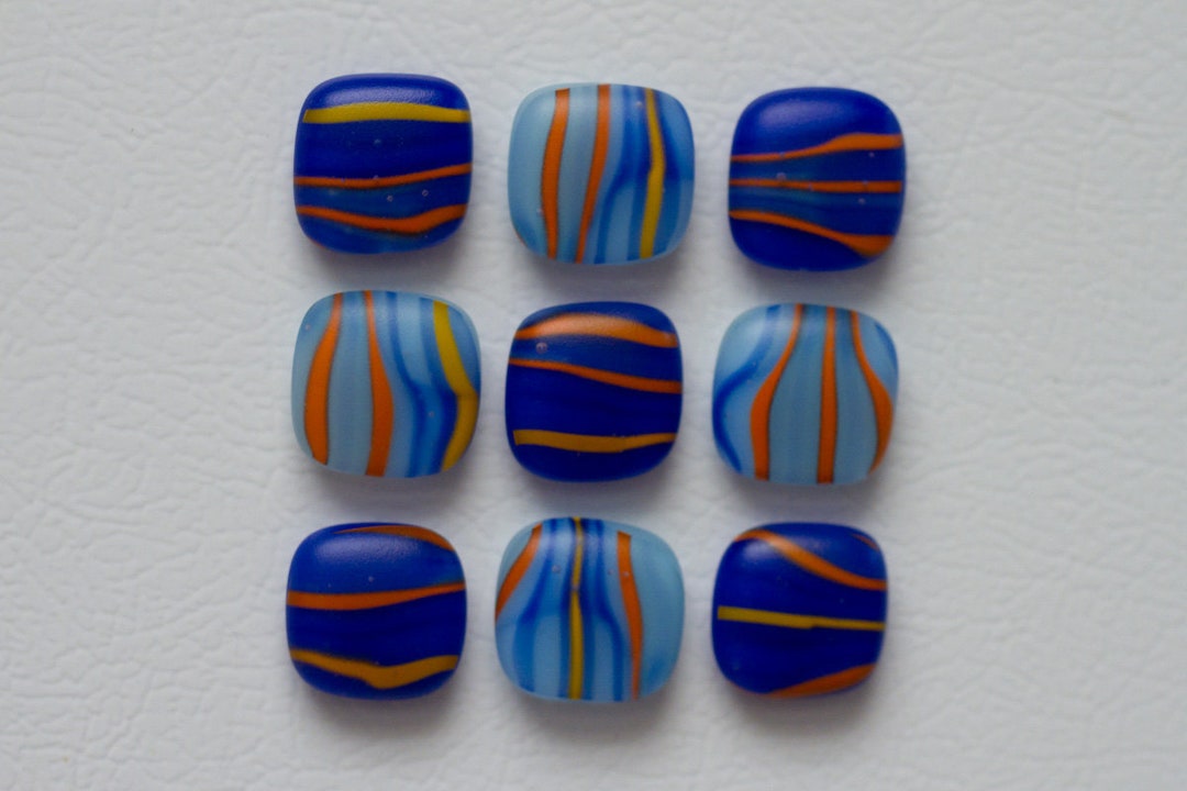 Vibrant Blue, Orange, and Yellow Fused Glass Magnets Set of 9 - Etsy