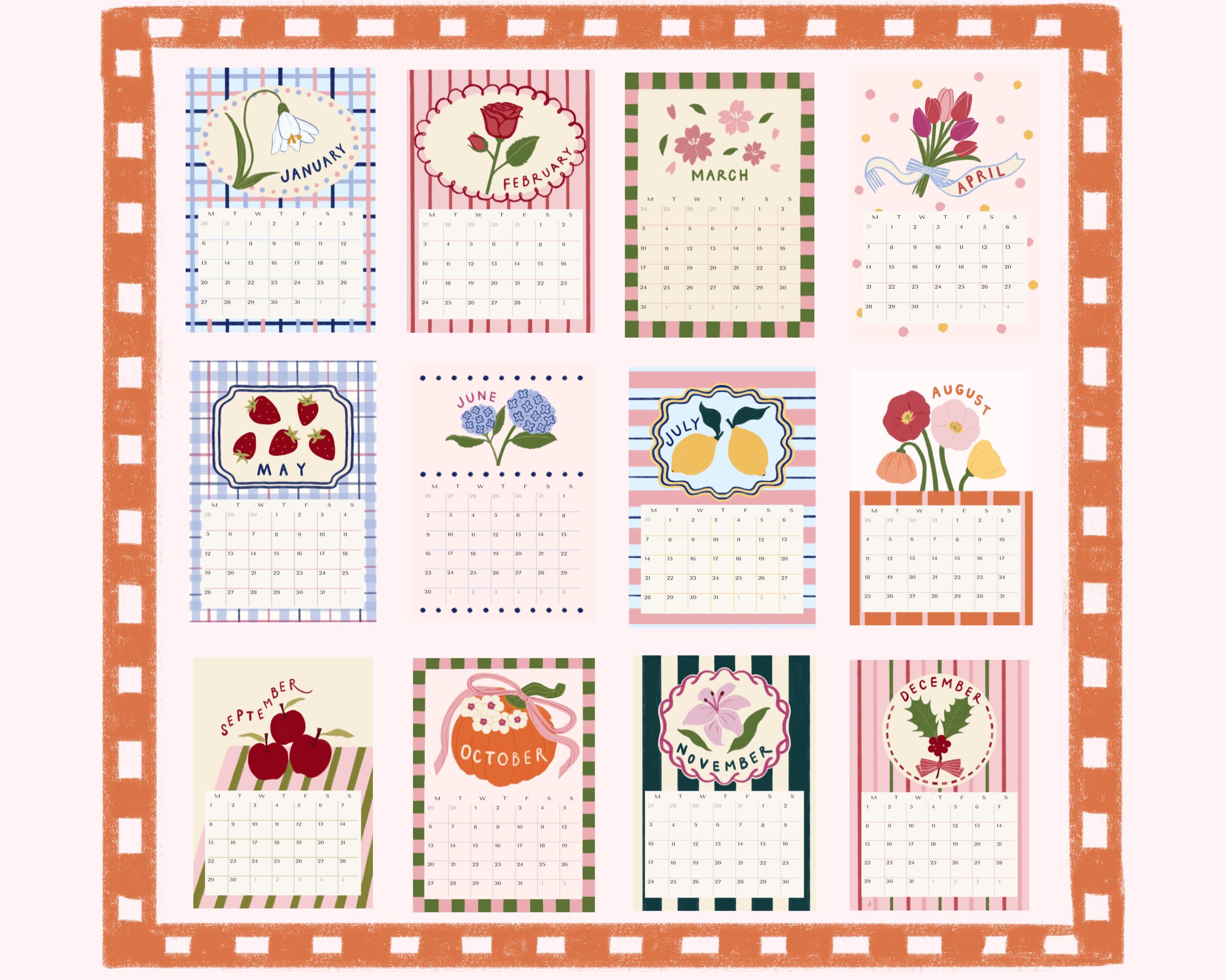 Botanical Art Calendar 2025 Hand Drawn Flower Artwork for Her Home ...