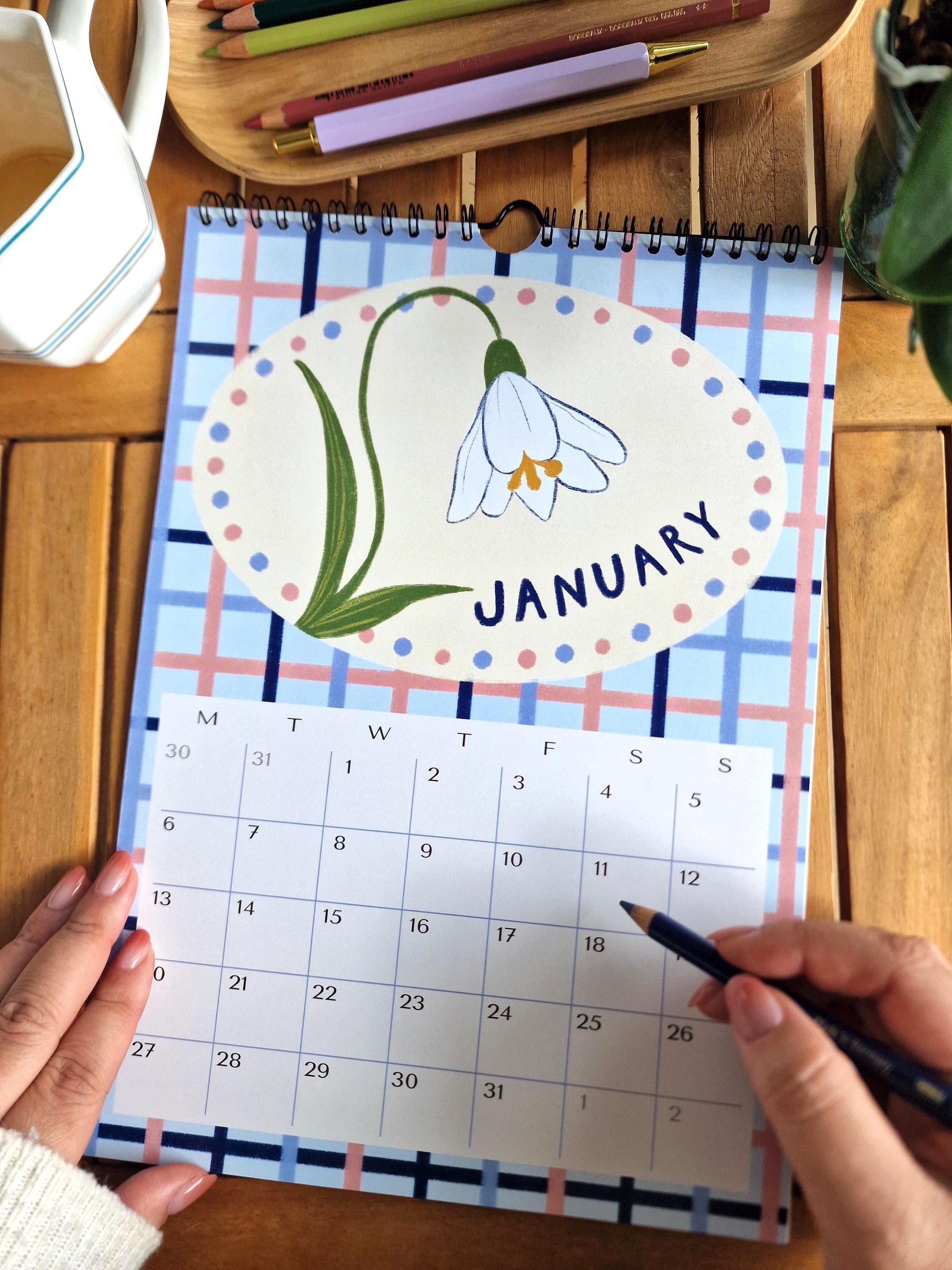 Botanical Art Calendar 2025 Hand Drawn Flower Artwork for Her Home ...