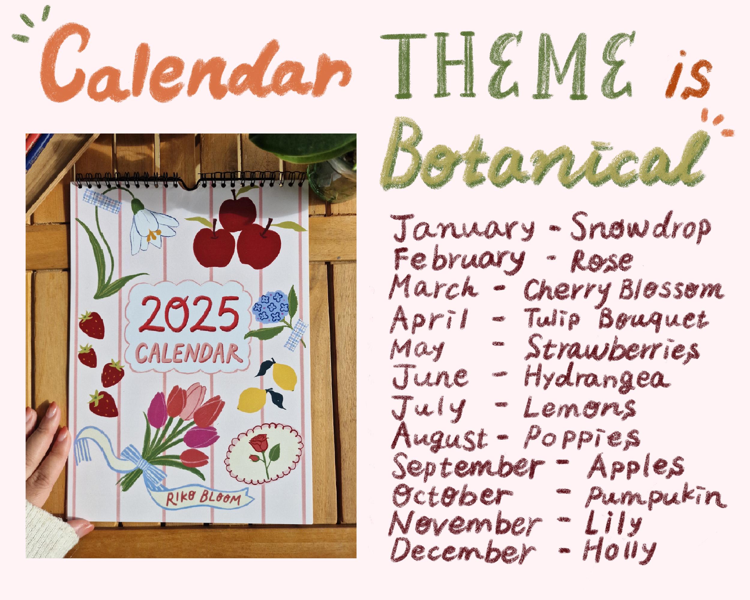 Botanical Art Calendar 2025 Hand Drawn Flower Artwork for Her Home ...