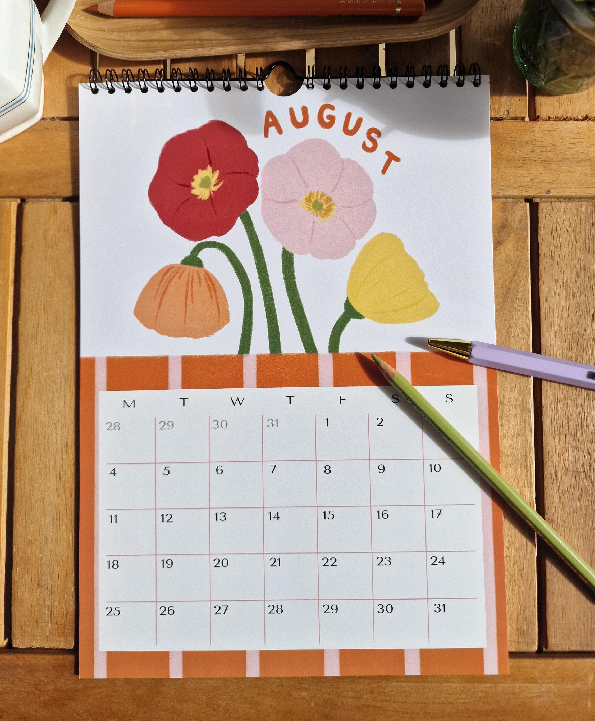 Botanical Art Calendar 2025 Hand Drawn Flower Artwork for Her Home ...