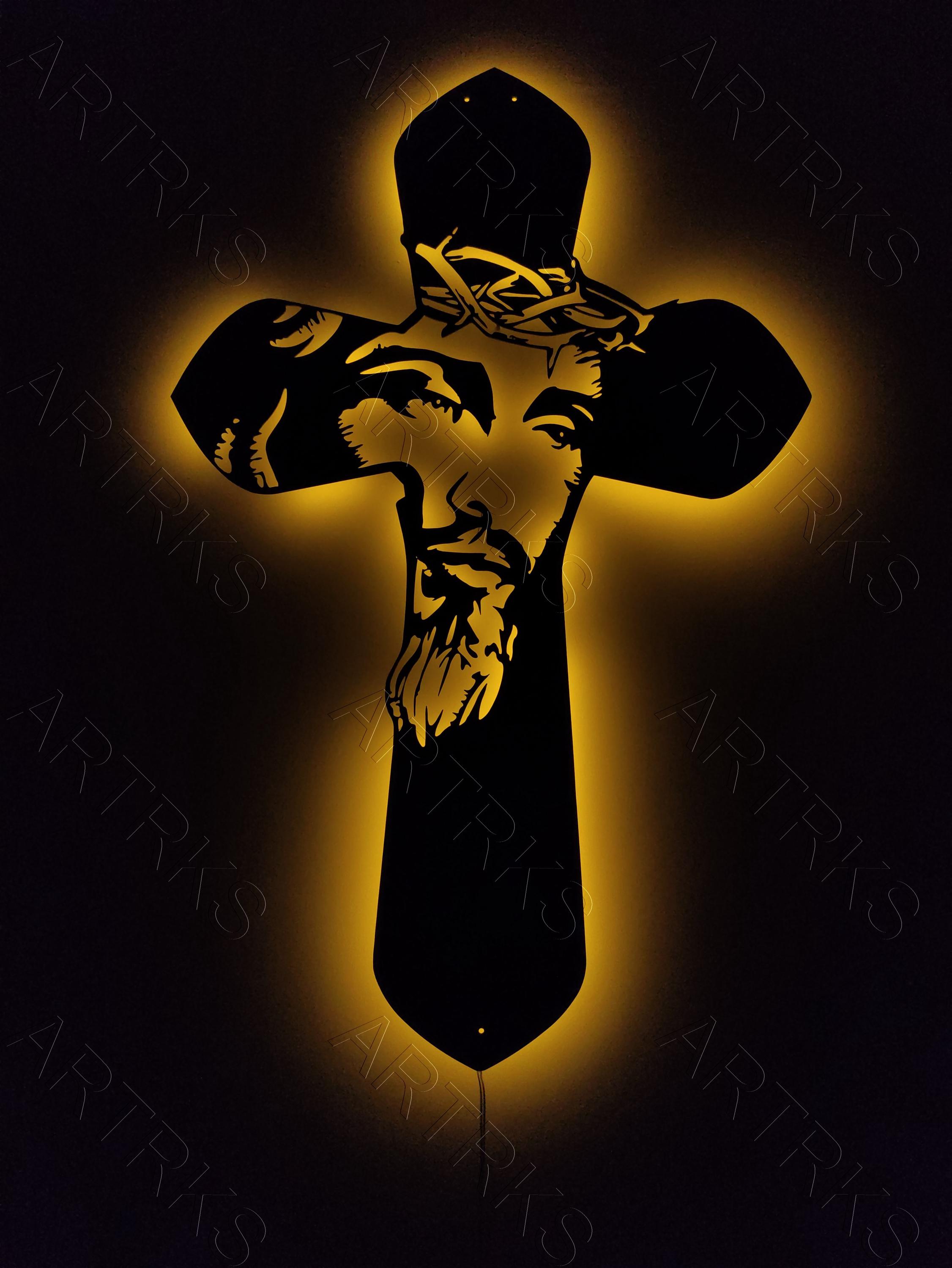Christ Jesus Cross Metal Wall Art Led Light Jesus Christian Cross Sign ...