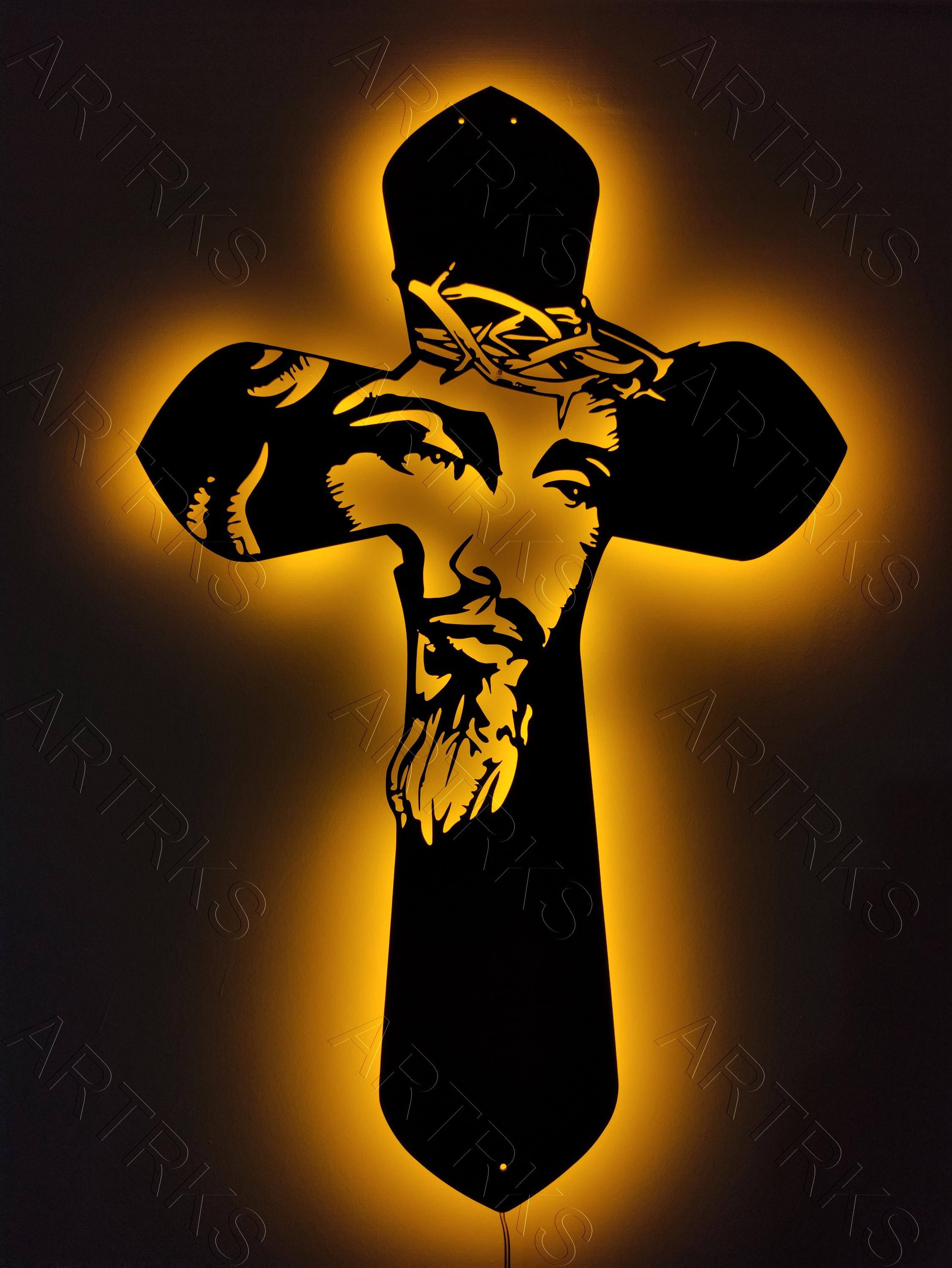 Christ Jesus Cross Metal Wall Art Led Light Jesus Christian Cross Sign ...
