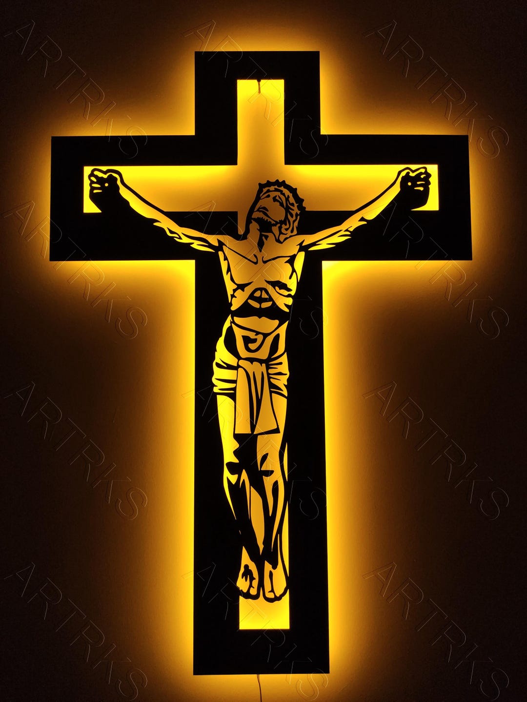 Christ Jesus Cross Metal Wall Art Led Light Jesus Christian Cross Sign ...