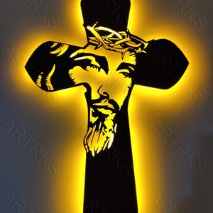 Christ Jesus Cross Metal Wall Art Led Light Jesus Christian Cross Sign ...