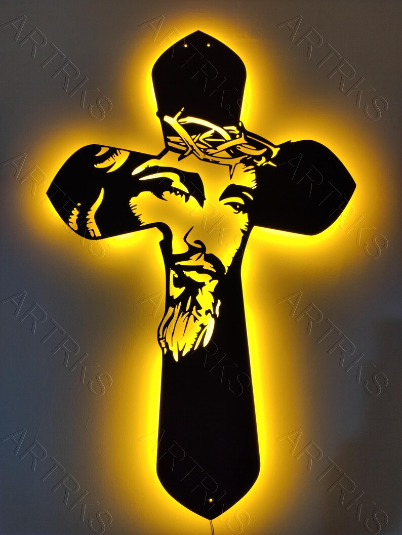 Christ Jesus Cross Metal Wall Art Led Light Jesus Christian Cross Sign ...